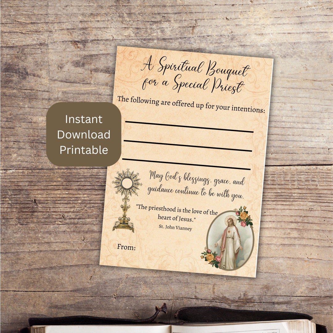 Priest Spiritual Bouquet Printable Card / Catholic Gift / Prayer Card ...