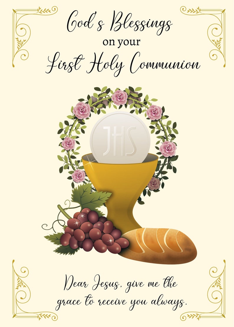 First Holy Communion Card, Printable Catholic Sacrament Greeting ...