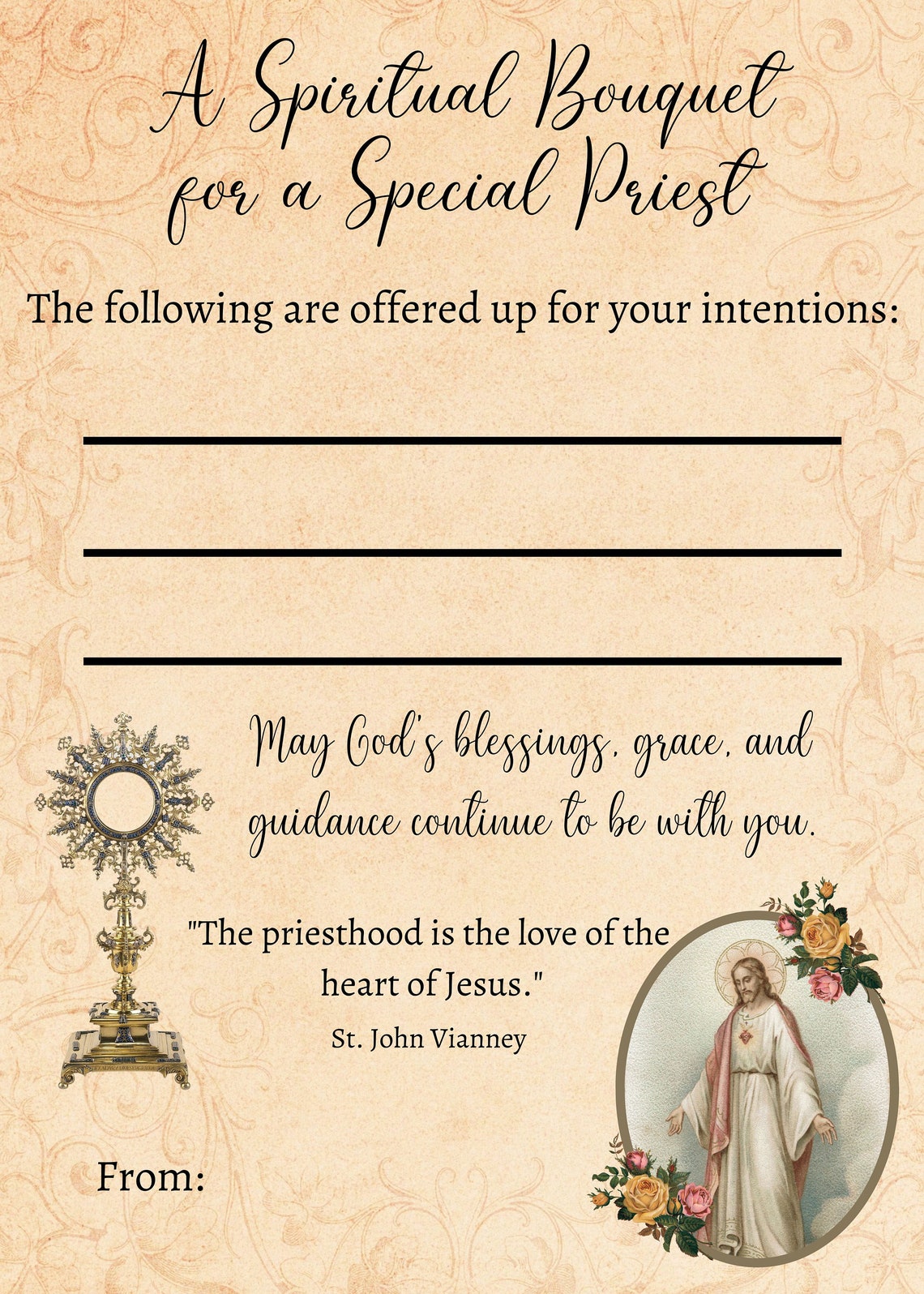 Priest Spiritual Bouquet Printable Card / Catholic Gift / Prayer Card ...