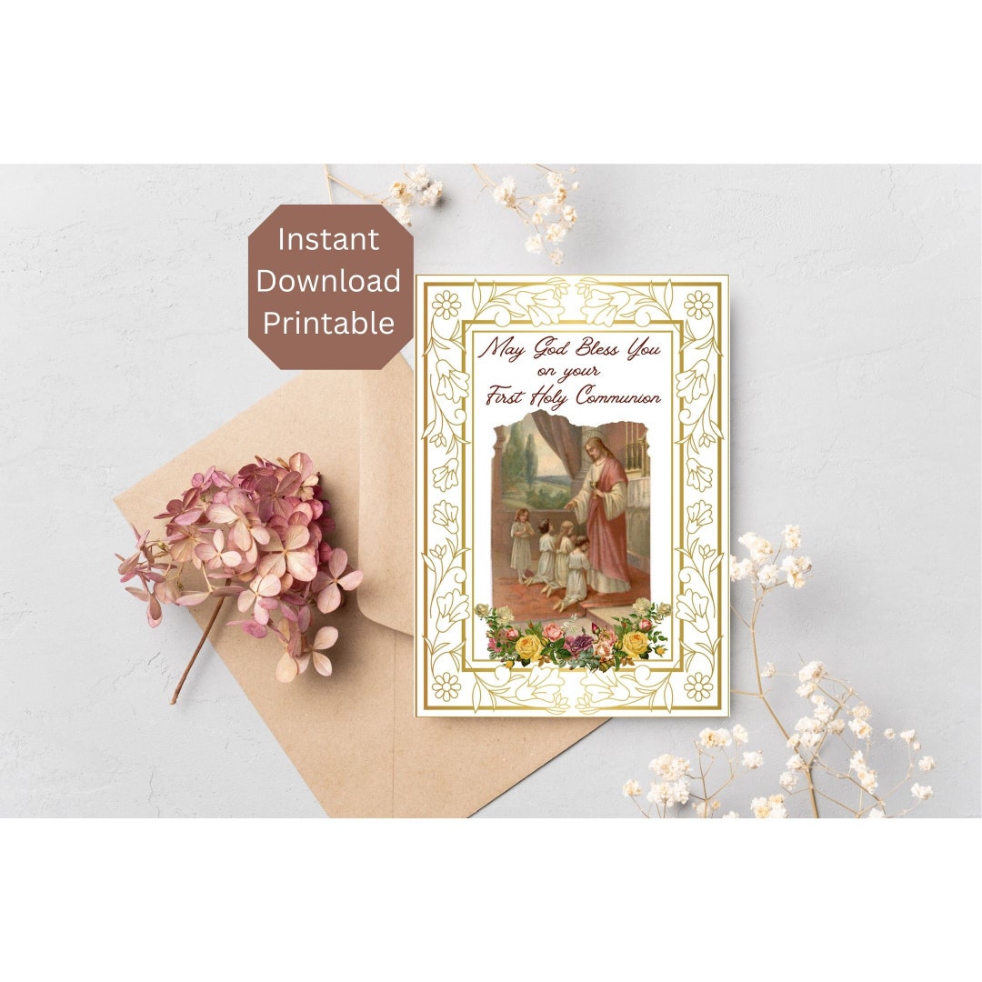 First Holy Communion Card, Printable Catholic Sacrament Greeting ...