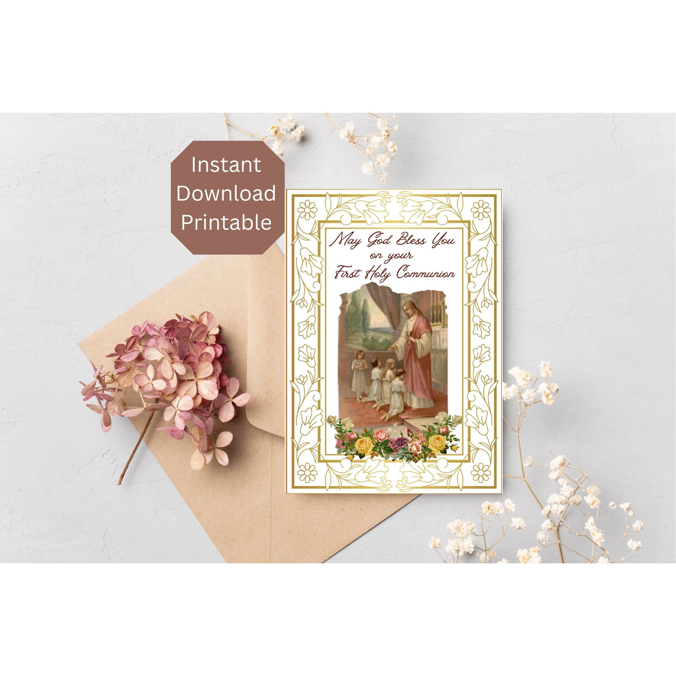 First Holy Communion Card, Printable Catholic Sacrament Greeting ...