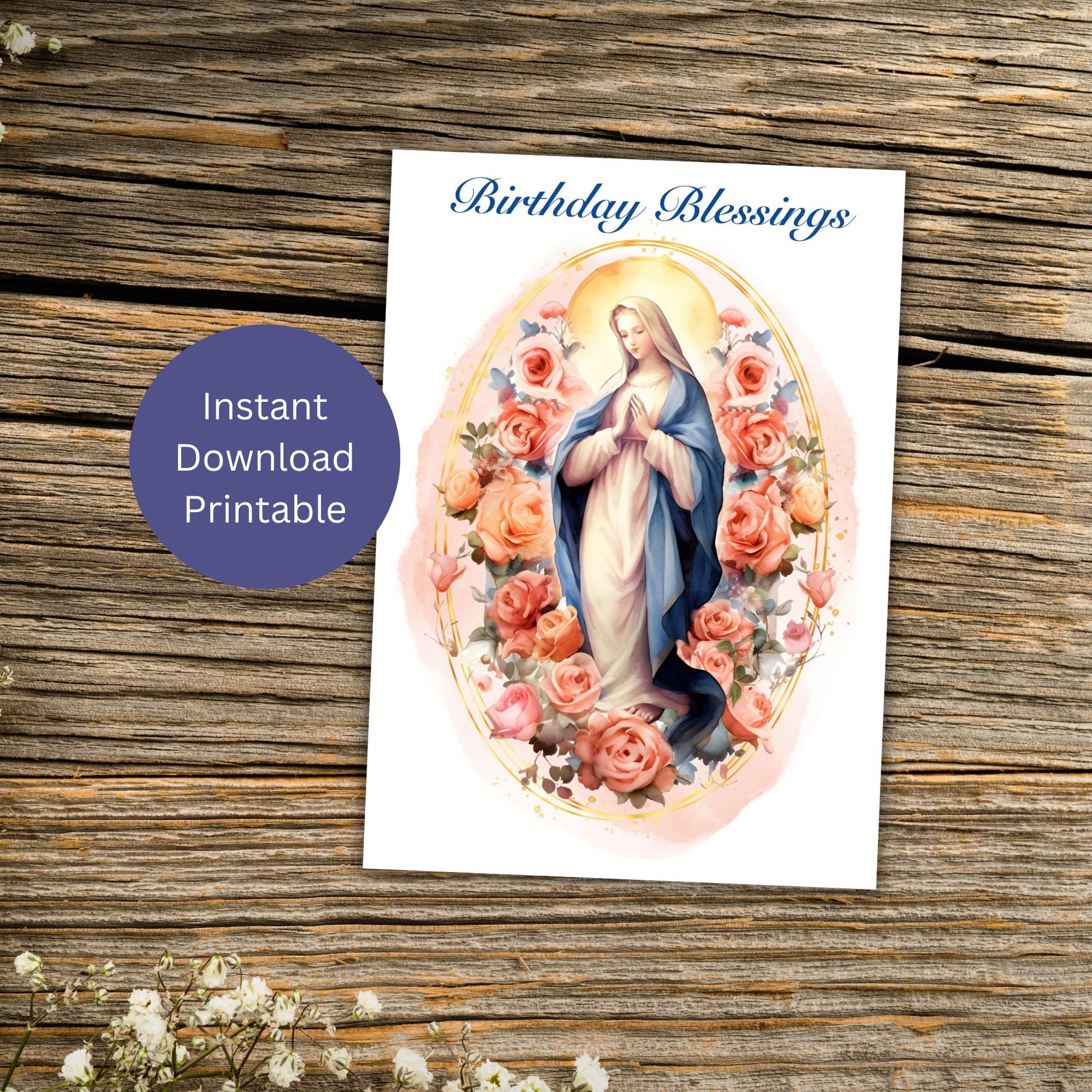 Catholic Printable Birthday Card, Marian Greeting, Birthday Blessings ...