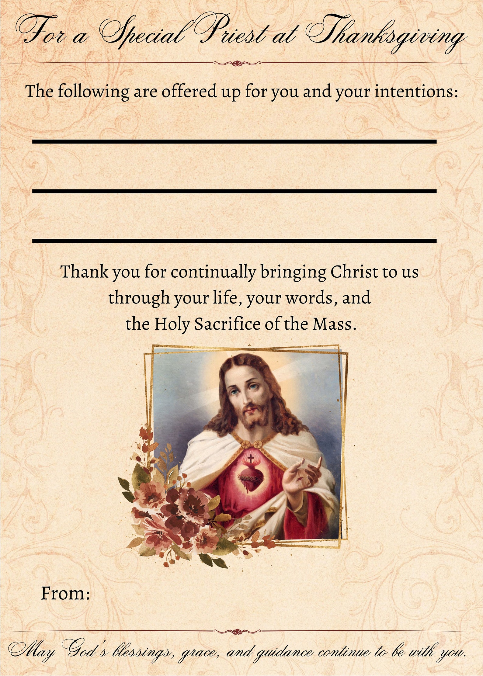 Priest Thanksgiving Spiritual Bouquet Card, Printable Catholic Prayer ...