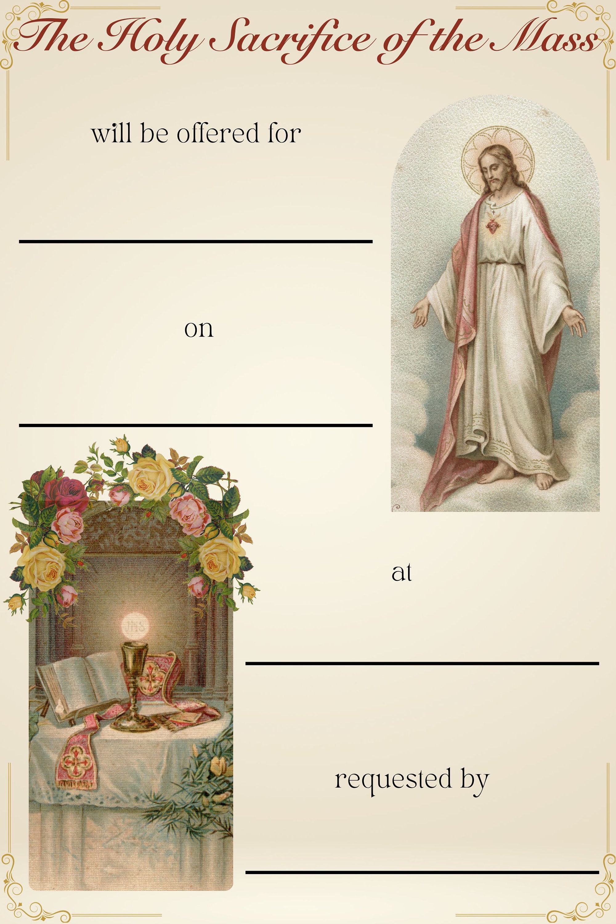 Mass Intention Card / Catholic Mass Card / Printable Mass Card ...