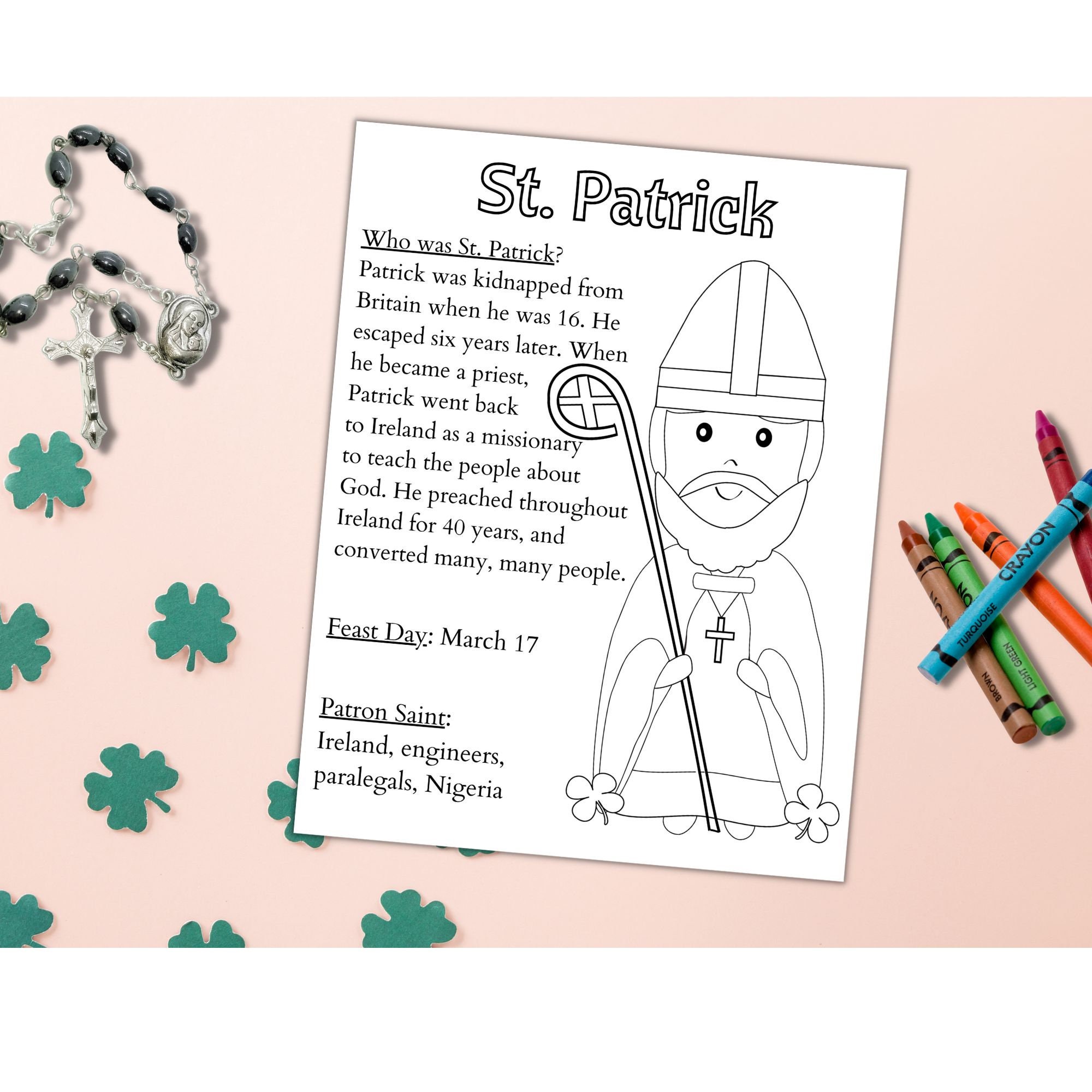 St. Patrick Coloring Page, Printable Saint Coloring Page, Catholic Kid ...
