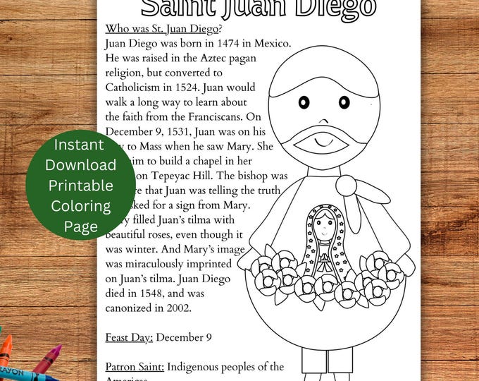 Printable St. Juan Diego Coloring Page, Catholic Saint Kid's Activity ...