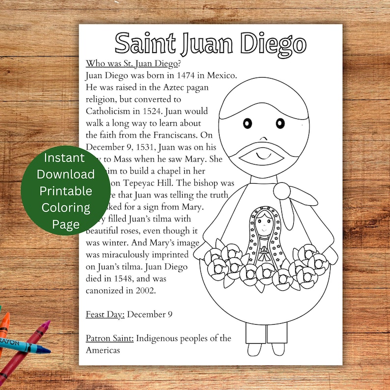 Printable St. Juan Diego Coloring Page, Catholic Saint Kid's Activity ...