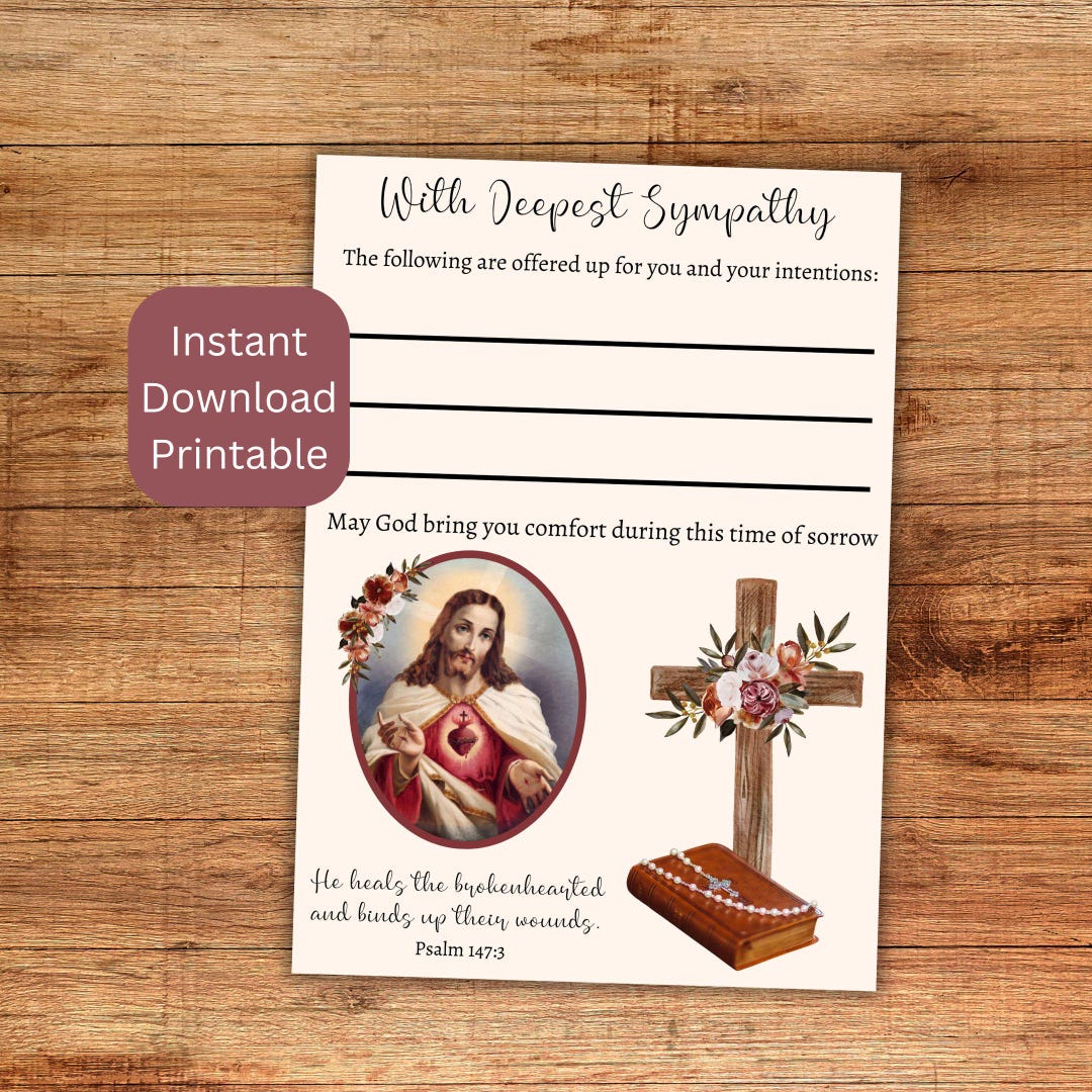 Sympathy Spiritual Bouquet Card, Catholic Bereavement, Printable ...