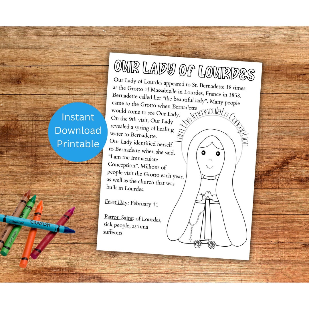 Our Lady of Lourdes Coloring Page, Printable Saint Coloring, Catholic Kid's Activity, February ...