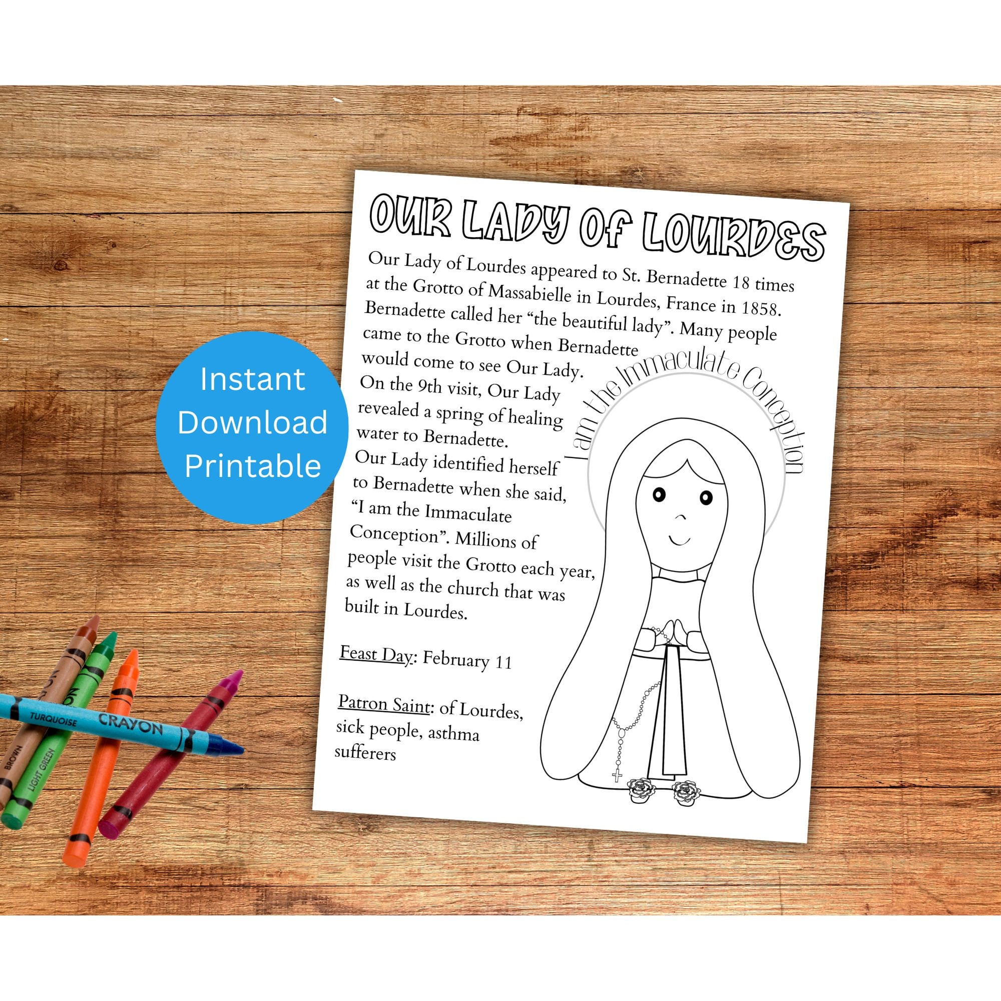 Our Lady Of Lourdes Coloring Page