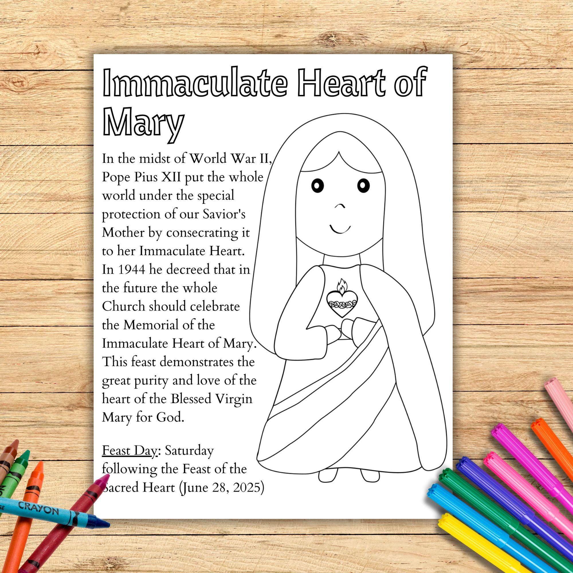 Immaculate Heart of Mary Coloring Page, Printable Mary Coloring ...