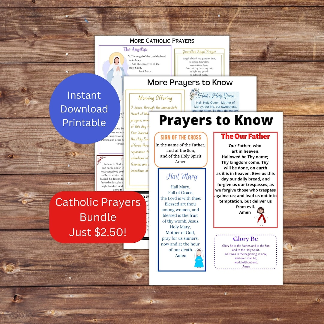 Catholic Prayers Printable Bundle, Prayers for Catholic Children ...