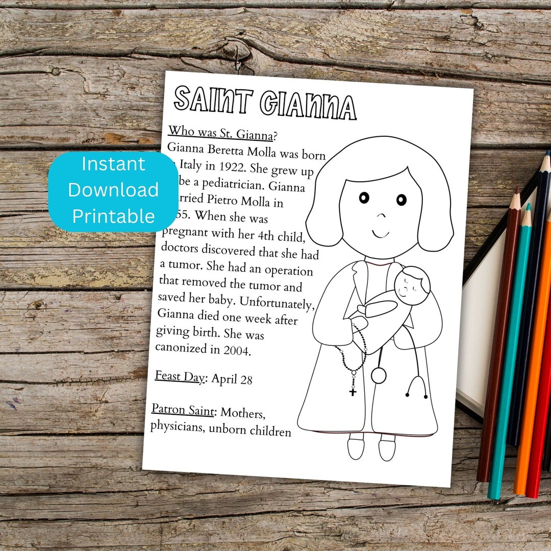 St. Gianna Coloring Page, Printable Saint Coloring, Catholic Kid's ...