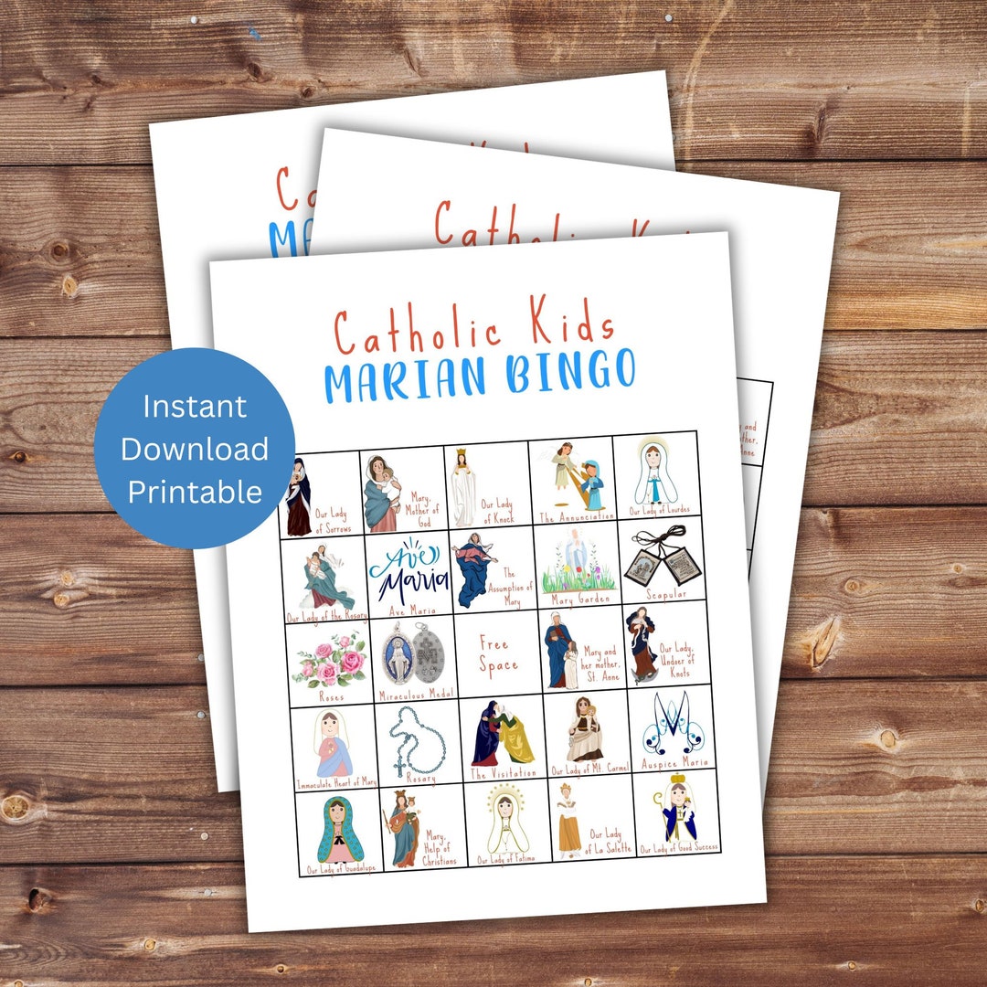 Marian Catholic Bingo Game, Printable Bingo Cards, Catholic Kid's ...