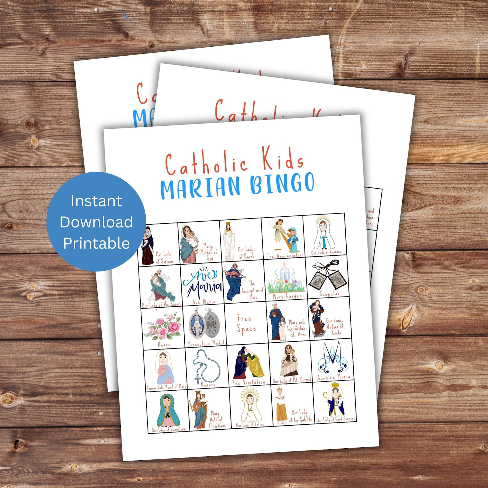 Marian Catholic Bingo Game, Printable Bingo Cards, Catholic Kid's ...