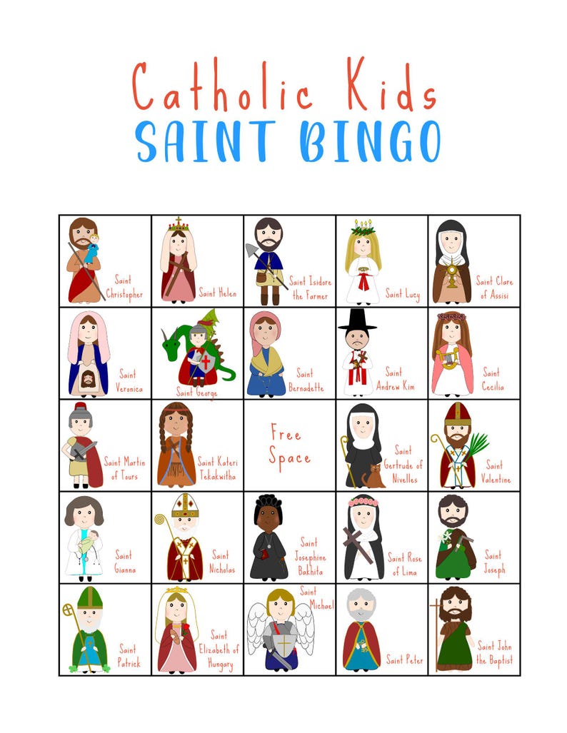 Catholic Saint Bingo, Printable Bingo Cards, Catholic Kid's Activity ...