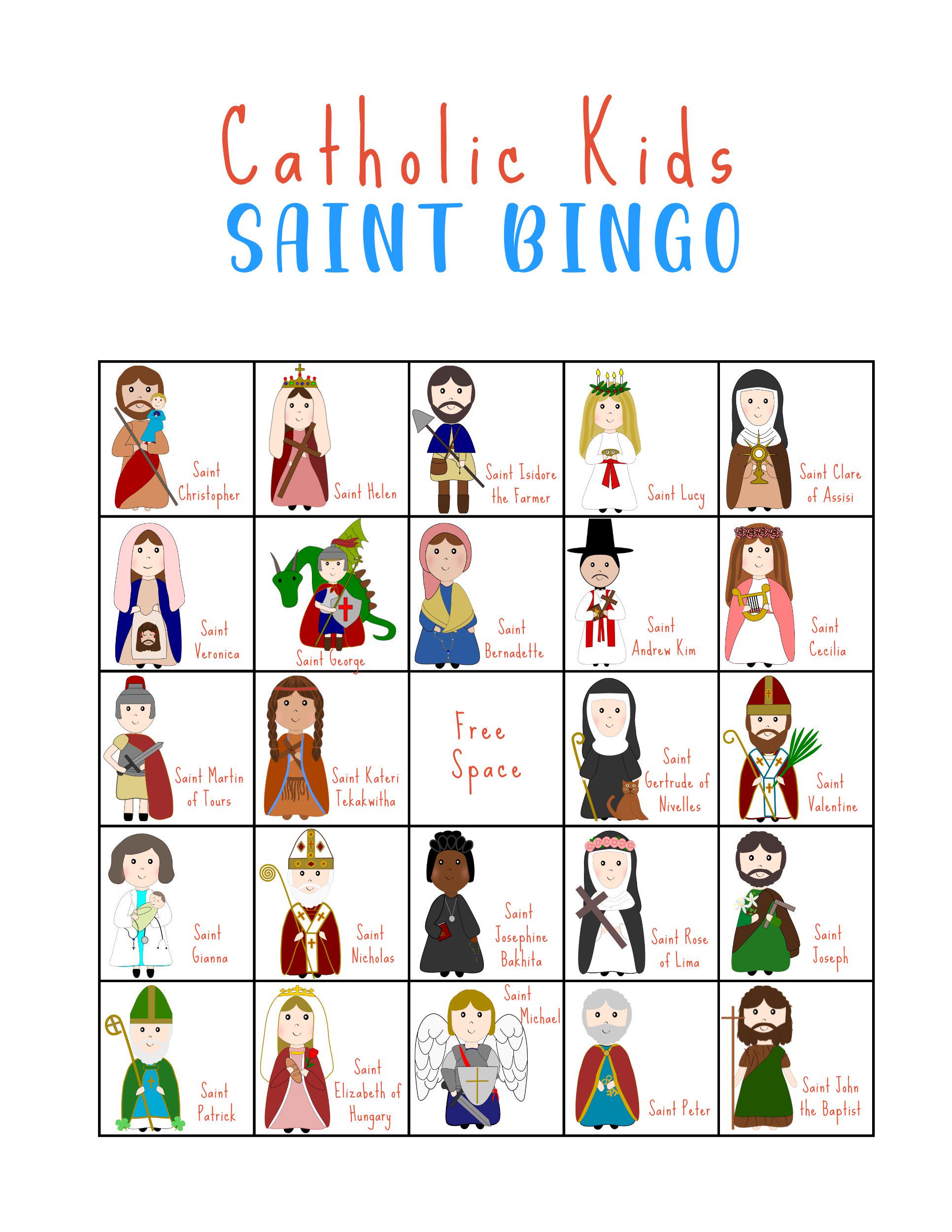 Catholic Saint Bingo, Printable Bingo Cards, Catholic Kid's Activity ...