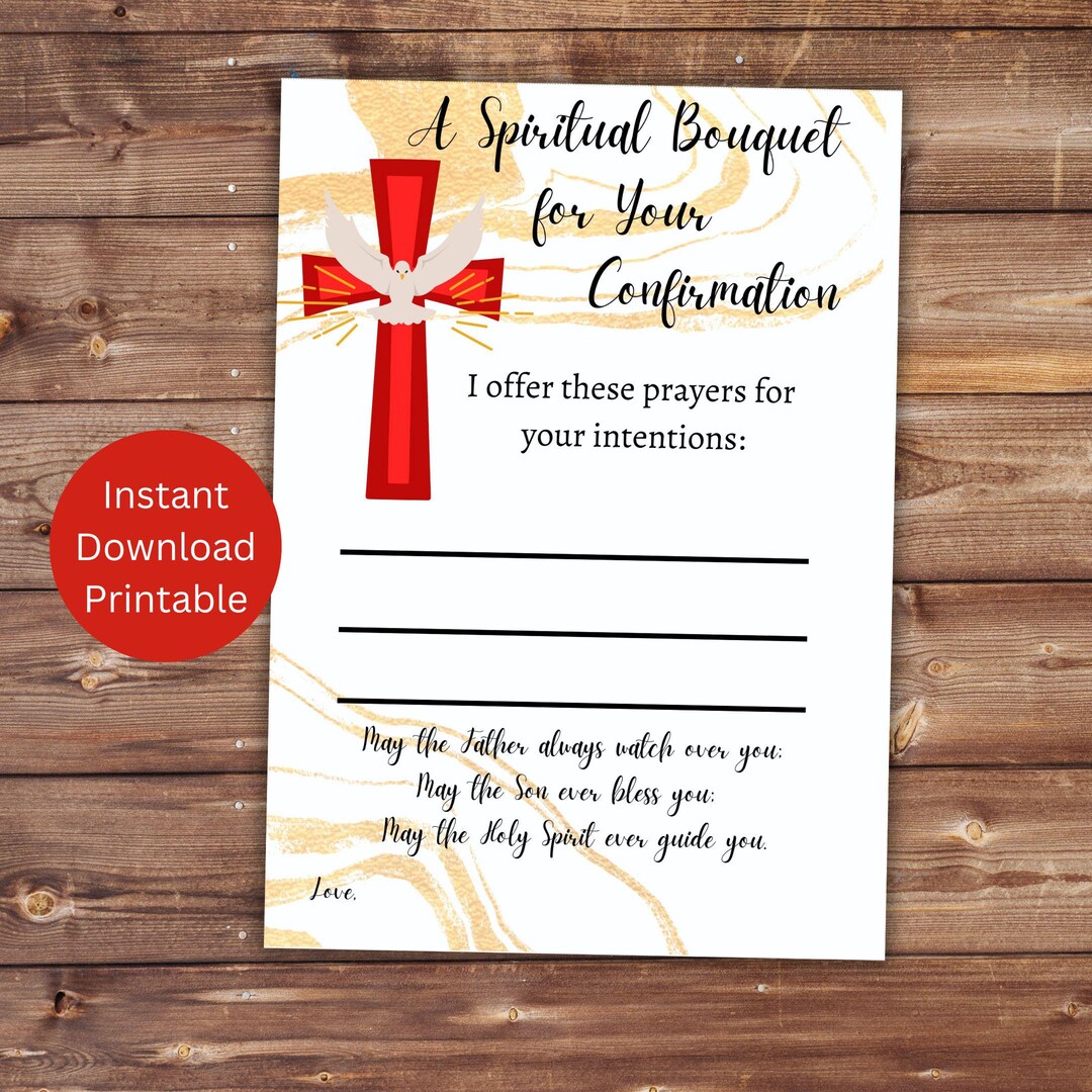 Printable Confirmation Spiritual Bouquet Card, Catholic Sacrament ...