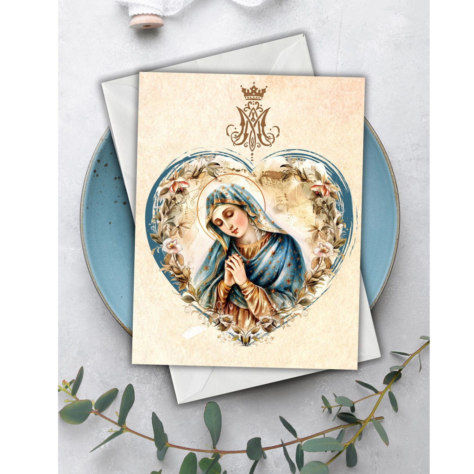 Marian Printable All Occasion Card, Virgin Mary Card, Catholic Greeting ...