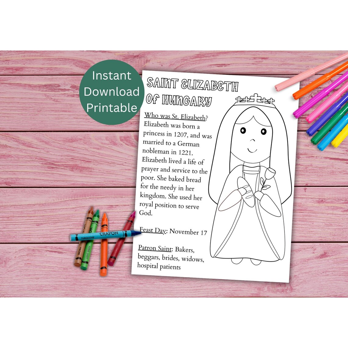 St. Elizabeth of Hungary Coloring Page / Printable Coloring Page ...