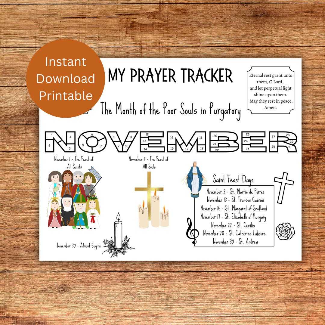 Catholic Kids Printable November Prayer Tracker, Daily Prayer Routine ...
