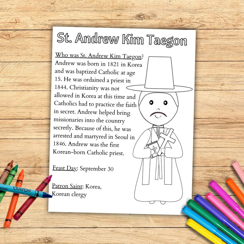 St. Andrew Kim Coloring Page, Printable Saint Coloring, Catholic Kid's ...