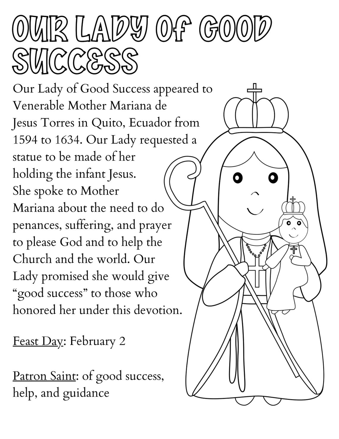 Our Lady of Good Success Coloring Page, Printable Saint Coloring ...