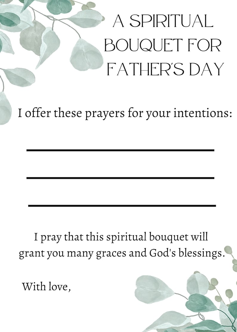 Father's Day Spiritual Bouquet Printable Card / Father's Day Card ...