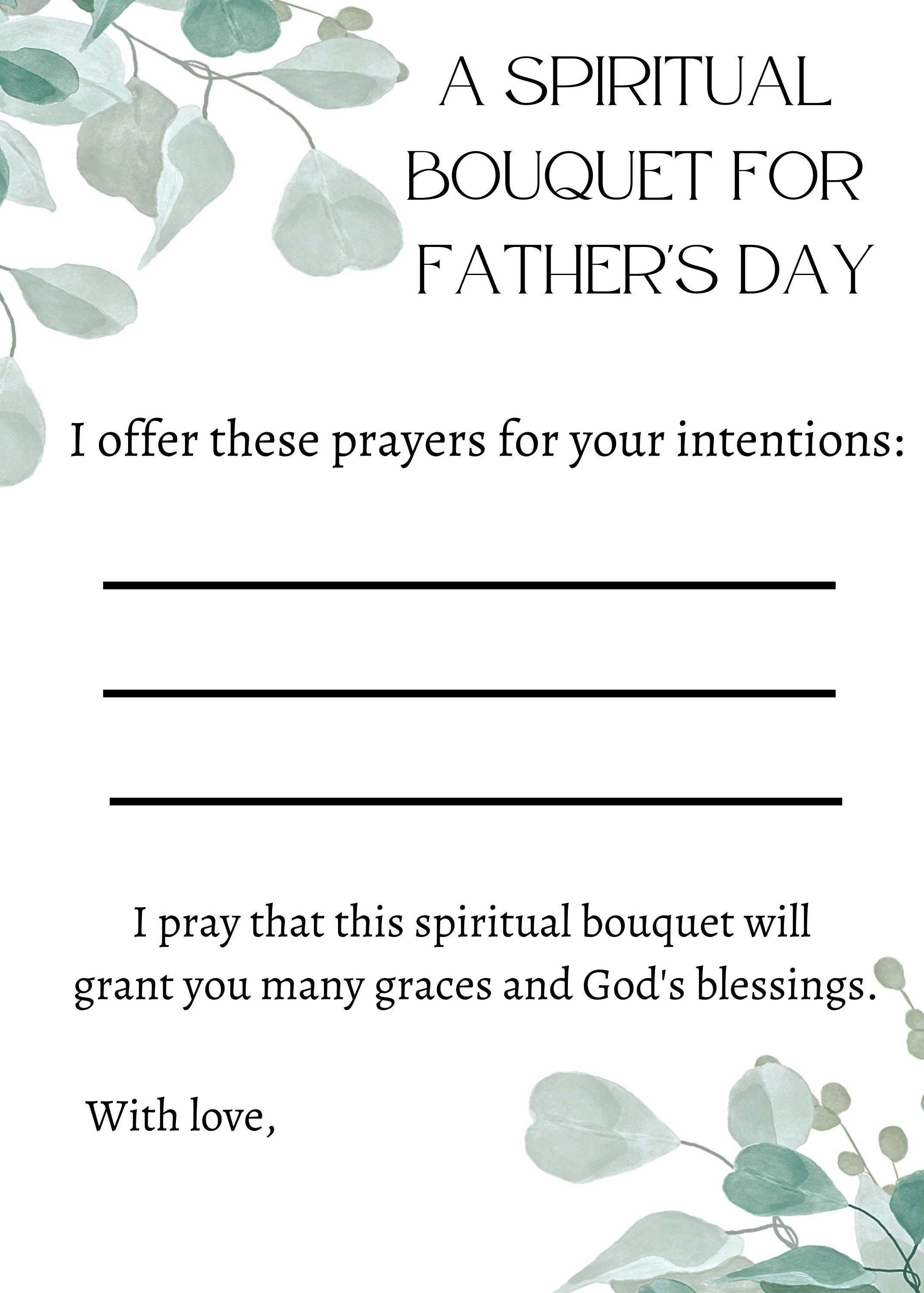 Father's Day Spiritual Bouquet Printable Card / Father's Day Card ...