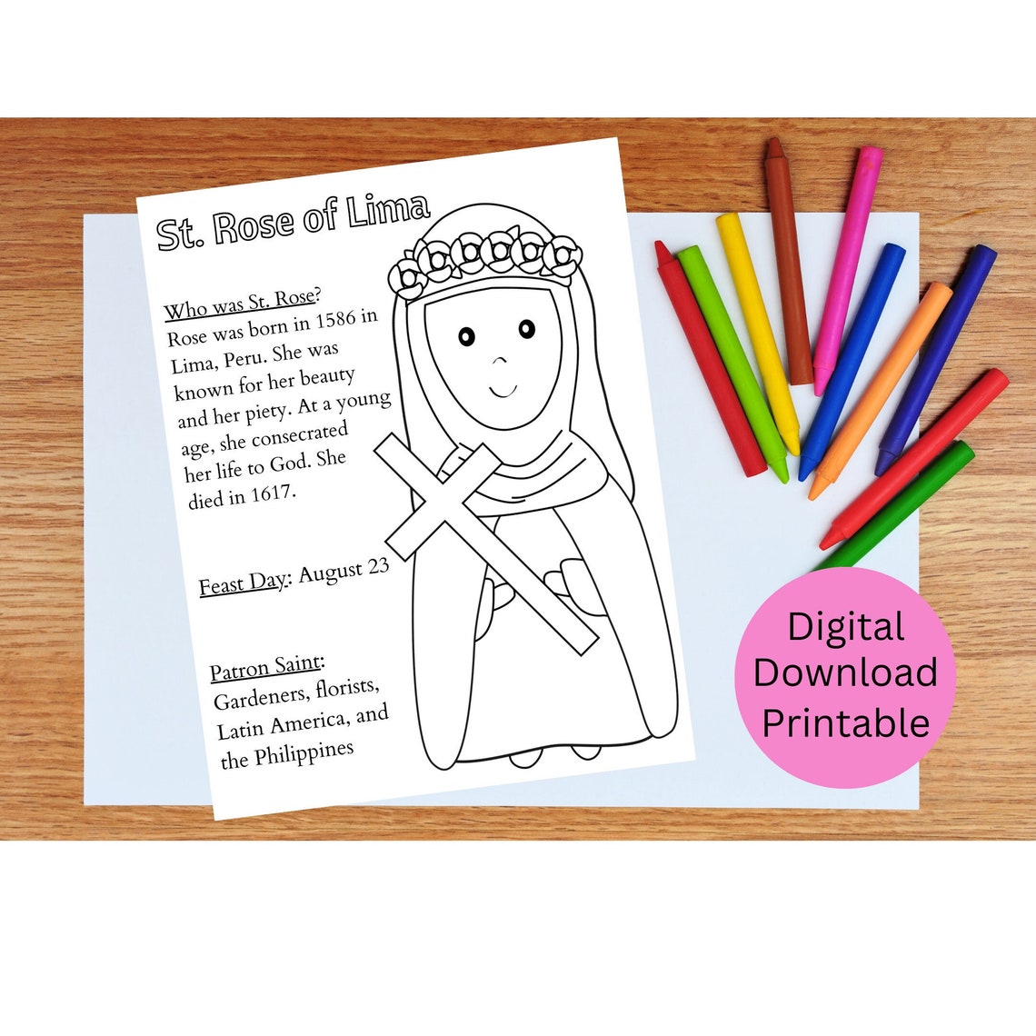 St. Rose of Lima Coloring Page / Printable Coloring Page / - Etsy