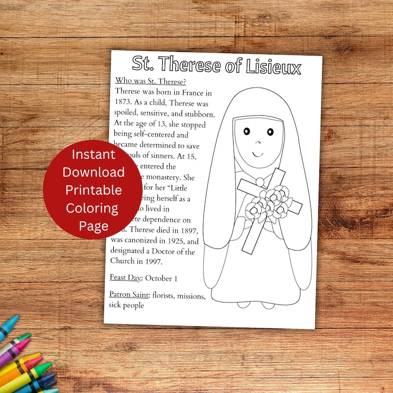 Printable St. Therese of Lisieux Coloring Page, Catholic Kid's Saint ...