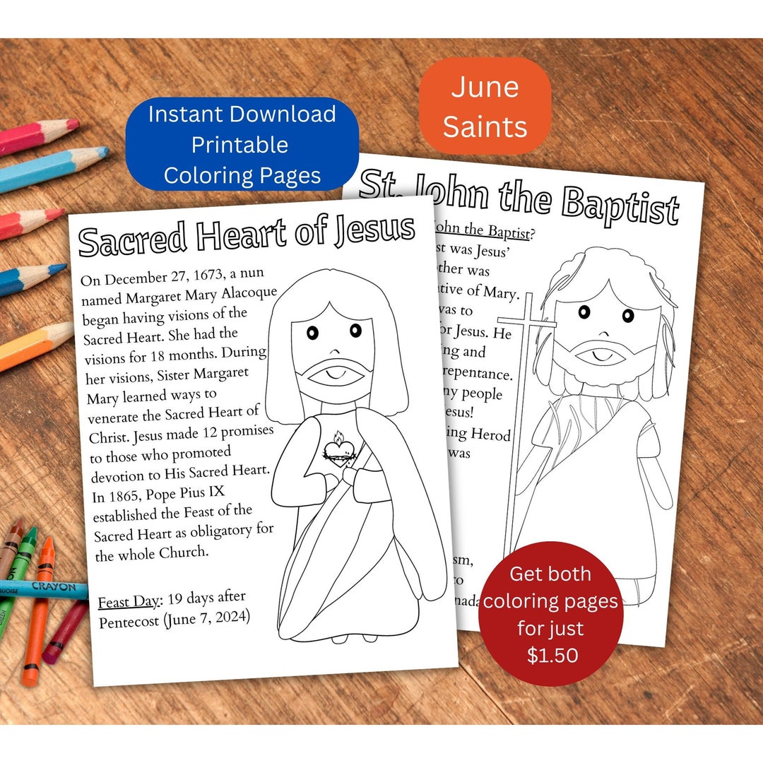 Printable June Saint Coloring Pictures, Sacred Heart of Jesus, St. John ...