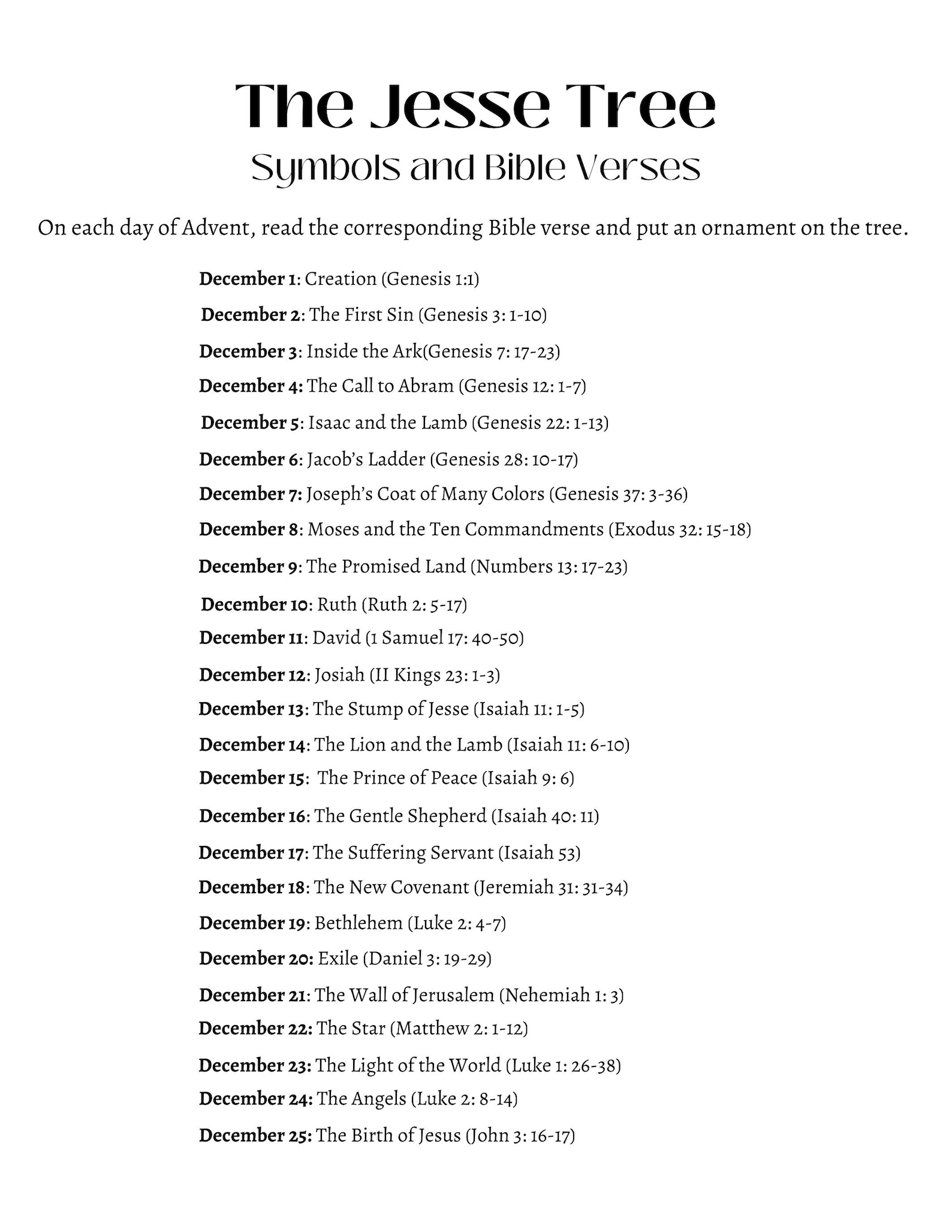 Jesse Tree Printable Activity, Catholic Jesse Tree for Kids, Advent ...
