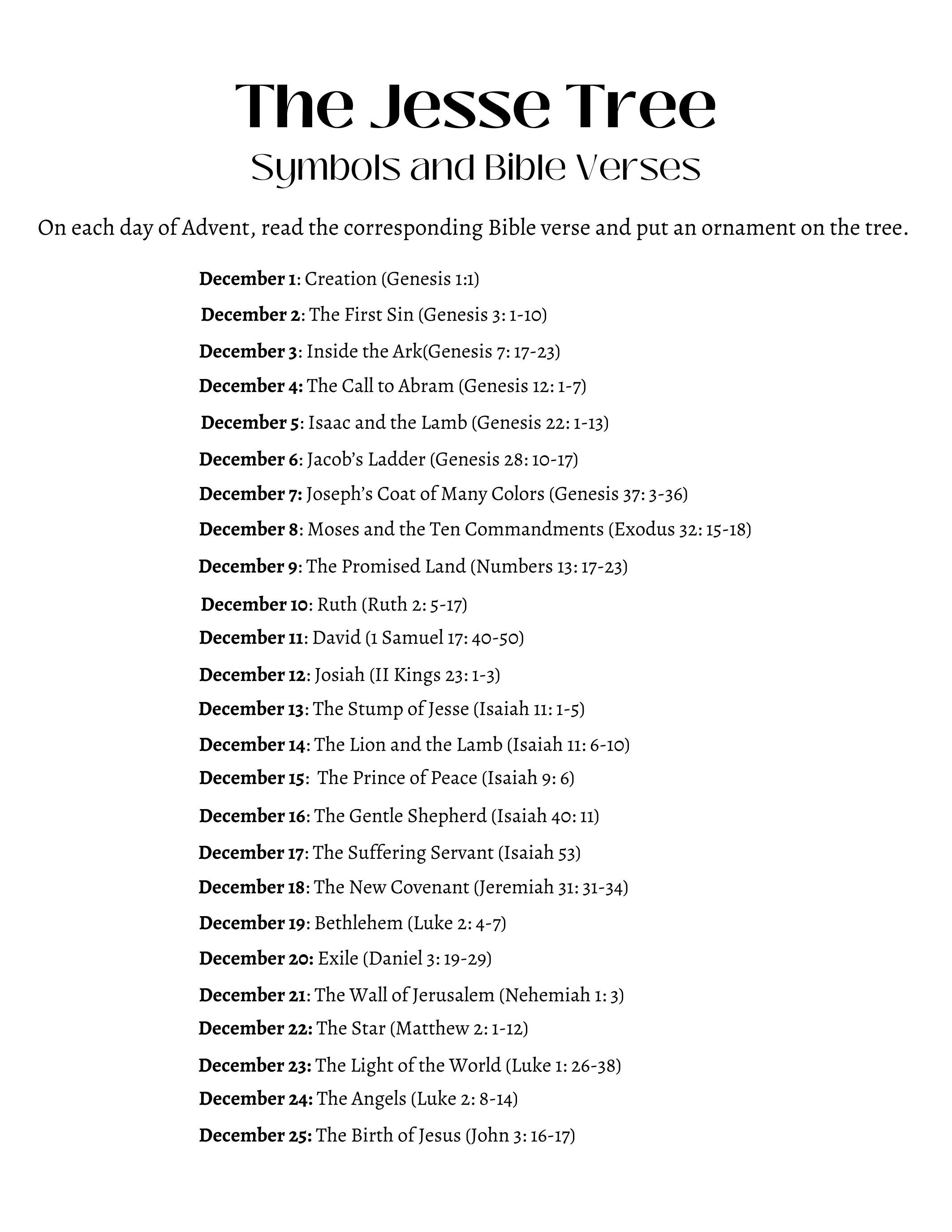 Jesse Tree Printable Activity, Catholic Jesse Tree for Kids, Advent ...