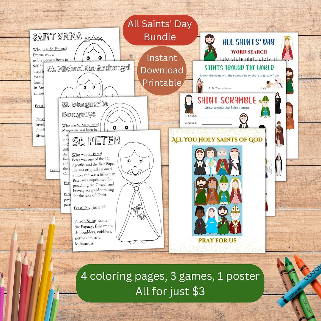 All Saints' Day Kids Bundle, Catholic Saints' Day Printable Games ...