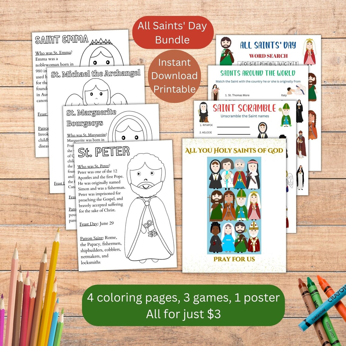All Saints' Day Kids Bundle, Catholic Saints' Day Printable Games ...