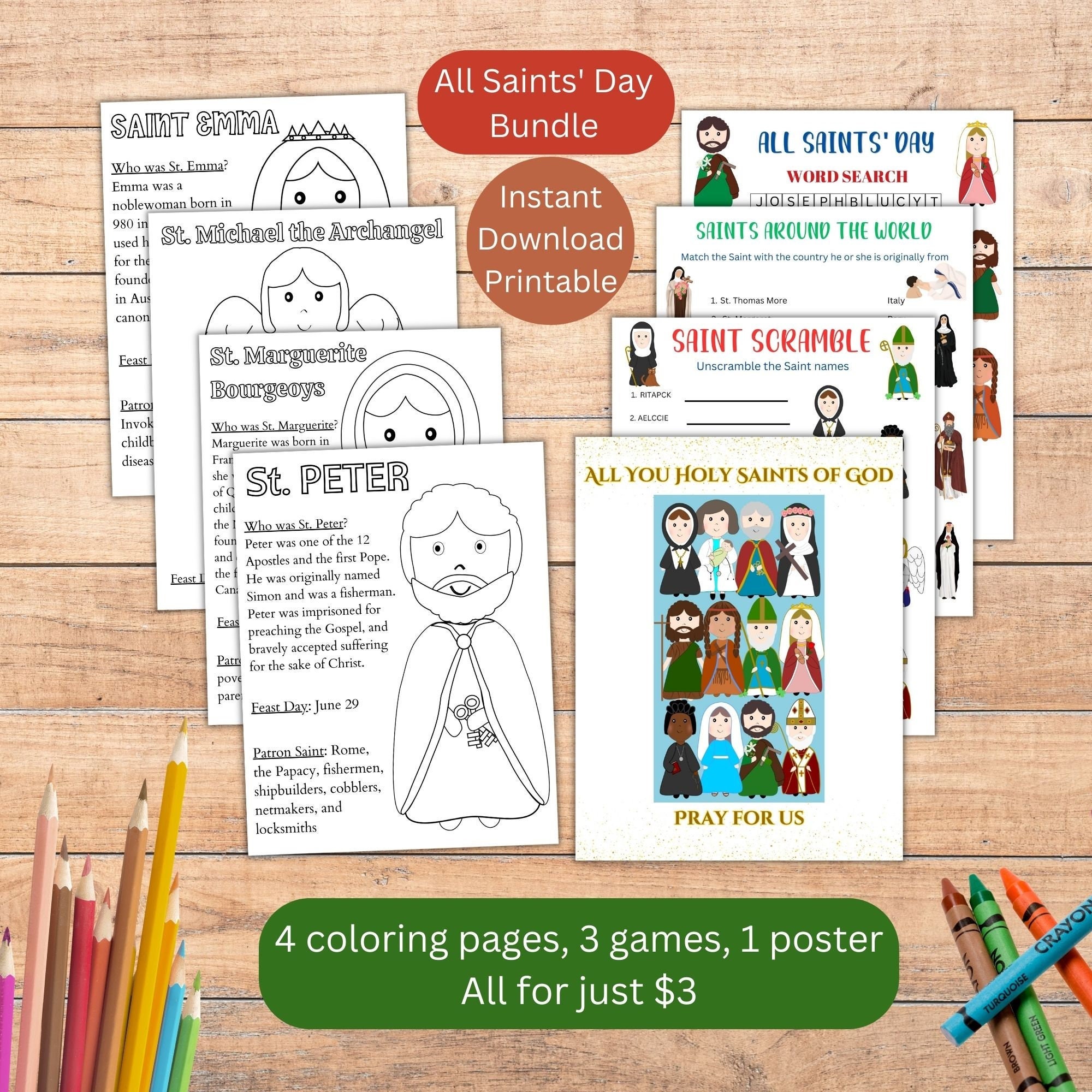 All Saints' Day Kids Bundle, Catholic Saints' Day Printable Games ...