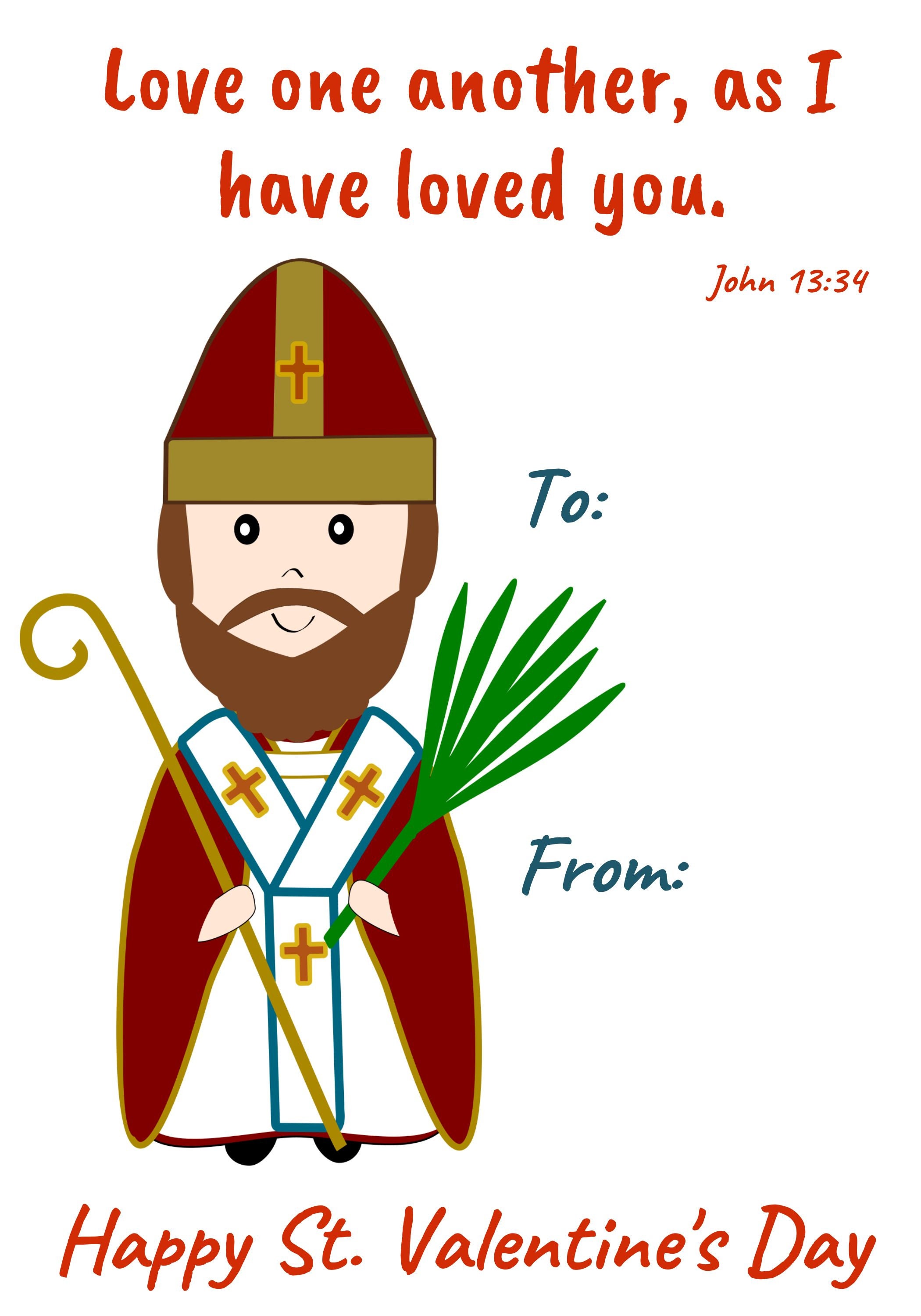 St. Valentine's Day Printable Card, Catholic Saint Party Favor, Kid's ...