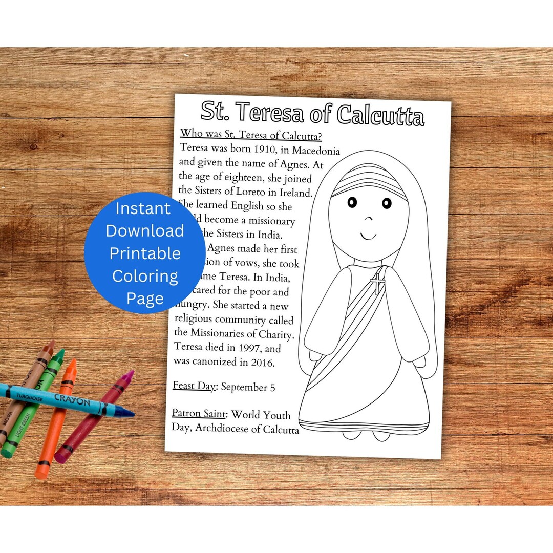 St. Teresa of Calcutta Coloring Page, Printable Saint Coloring ...