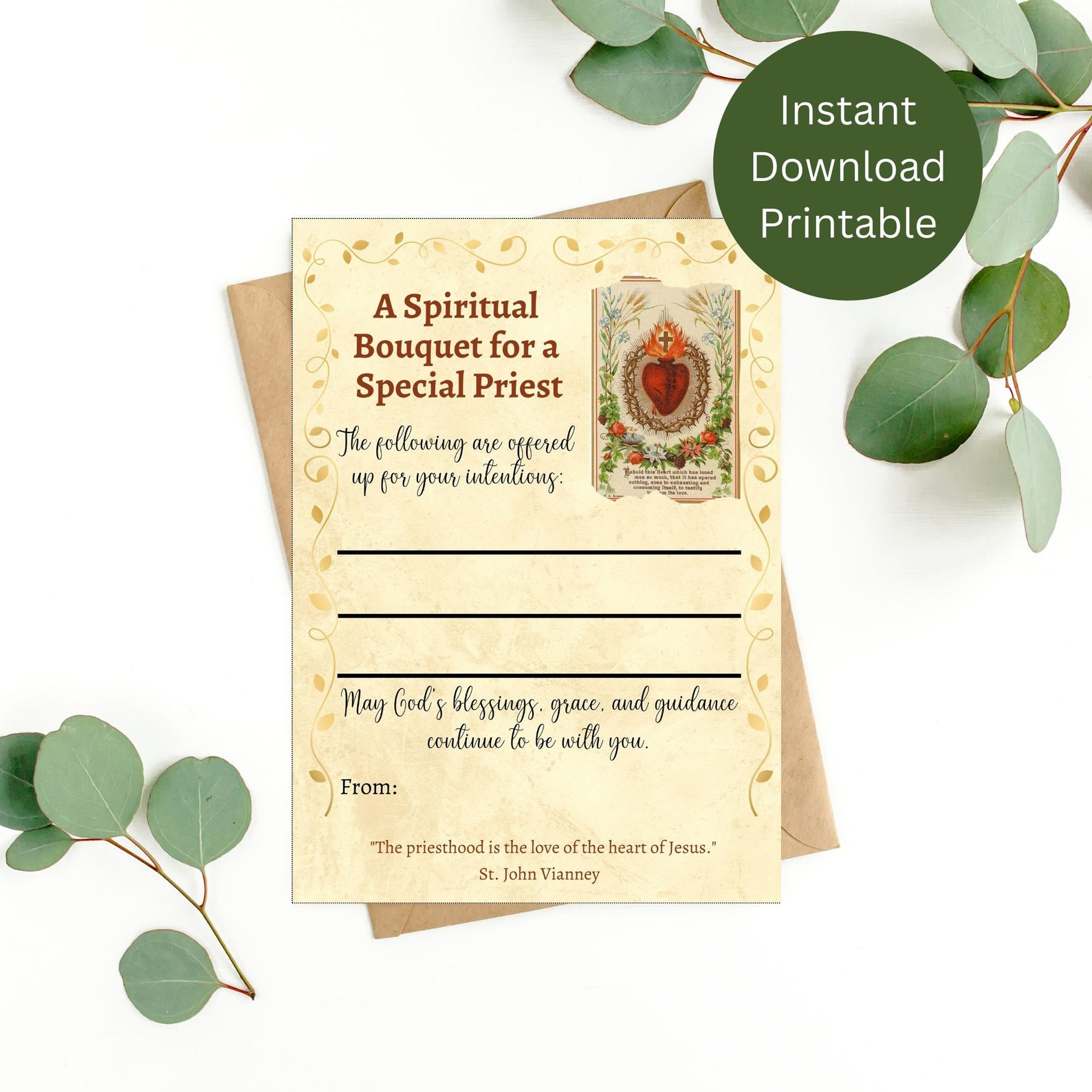 Priest Spiritual Bouquet Printable Card / Catholic Gift / Prayer Card ...