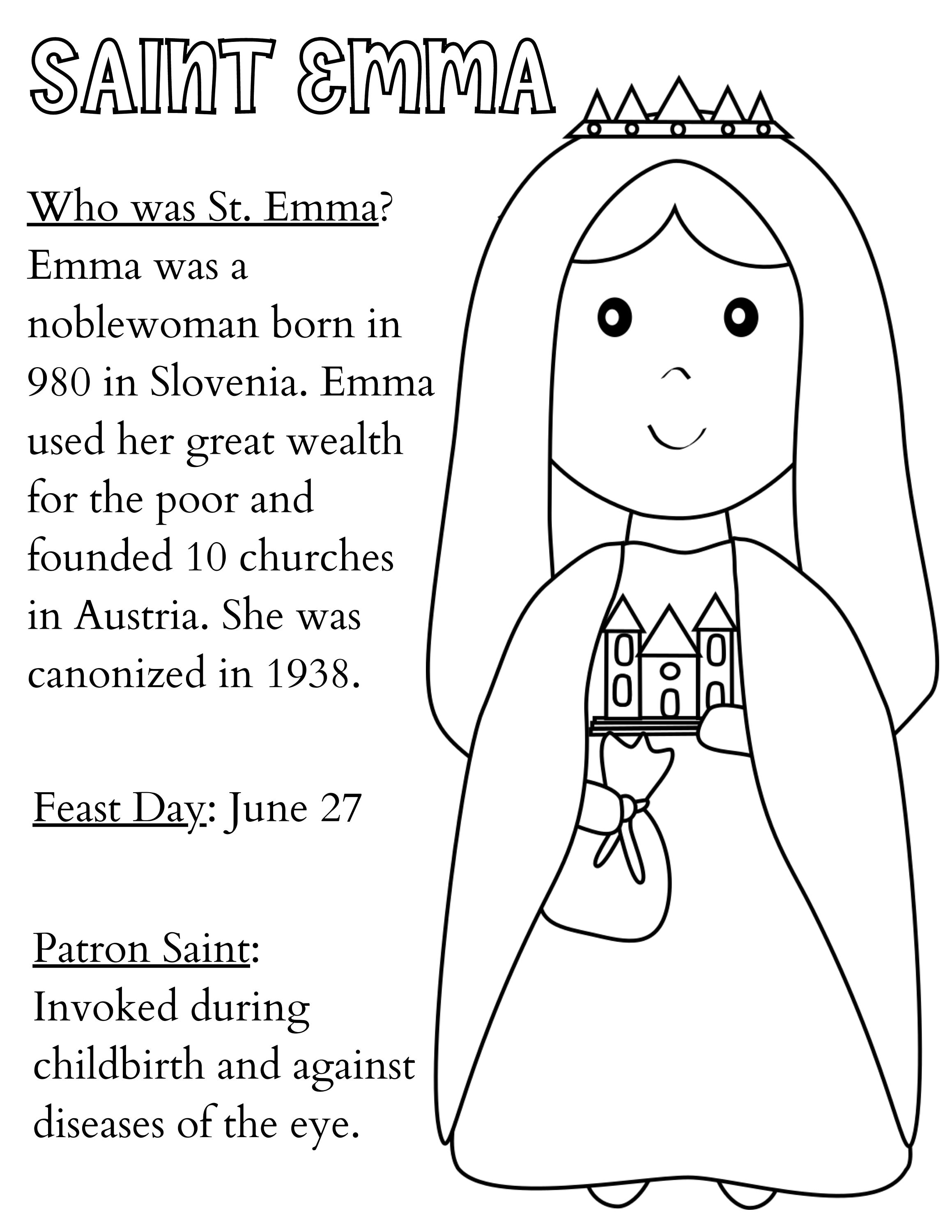 St. Emma Printable Coloring Page, Catholic Coloring, Saint Activity ...
