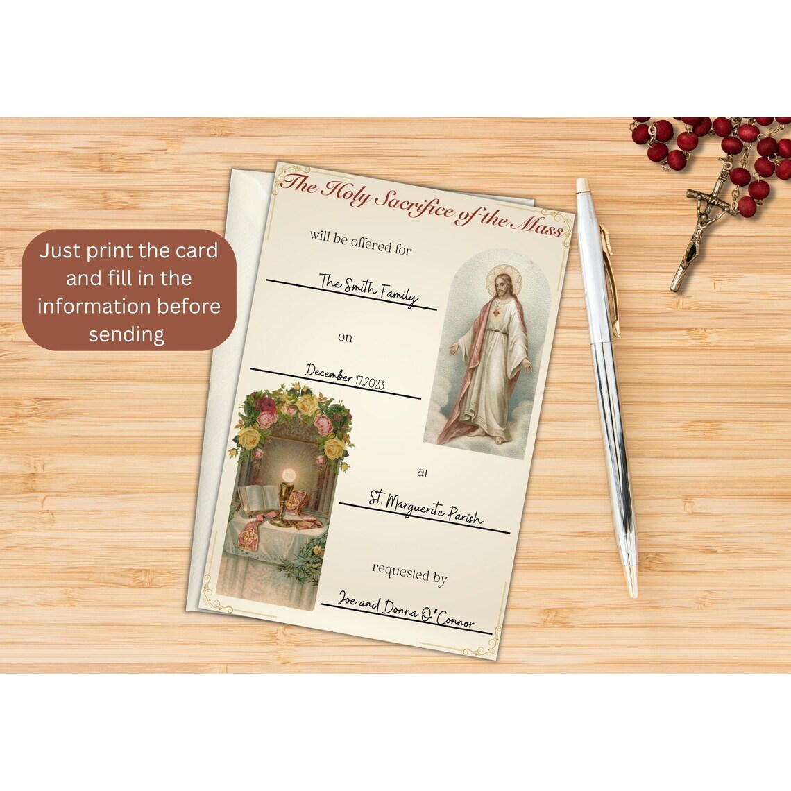 Mass Intention Card / Catholic Mass Card / Printable Mass Card ...