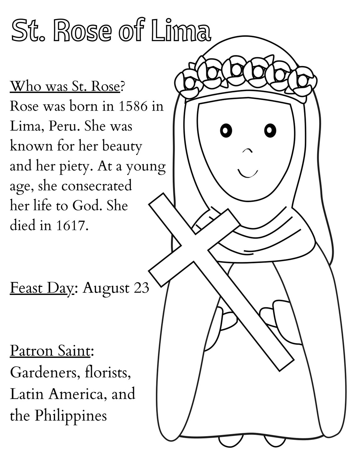 St. Rose of Lima Coloring Page / Printable Saint Coloring Page ...