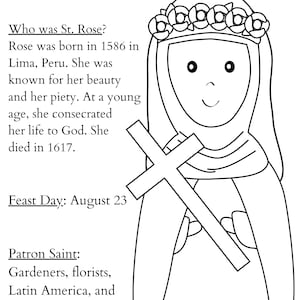 St. Rose of Lima Coloring Page / Printable Saint Coloring Page ...