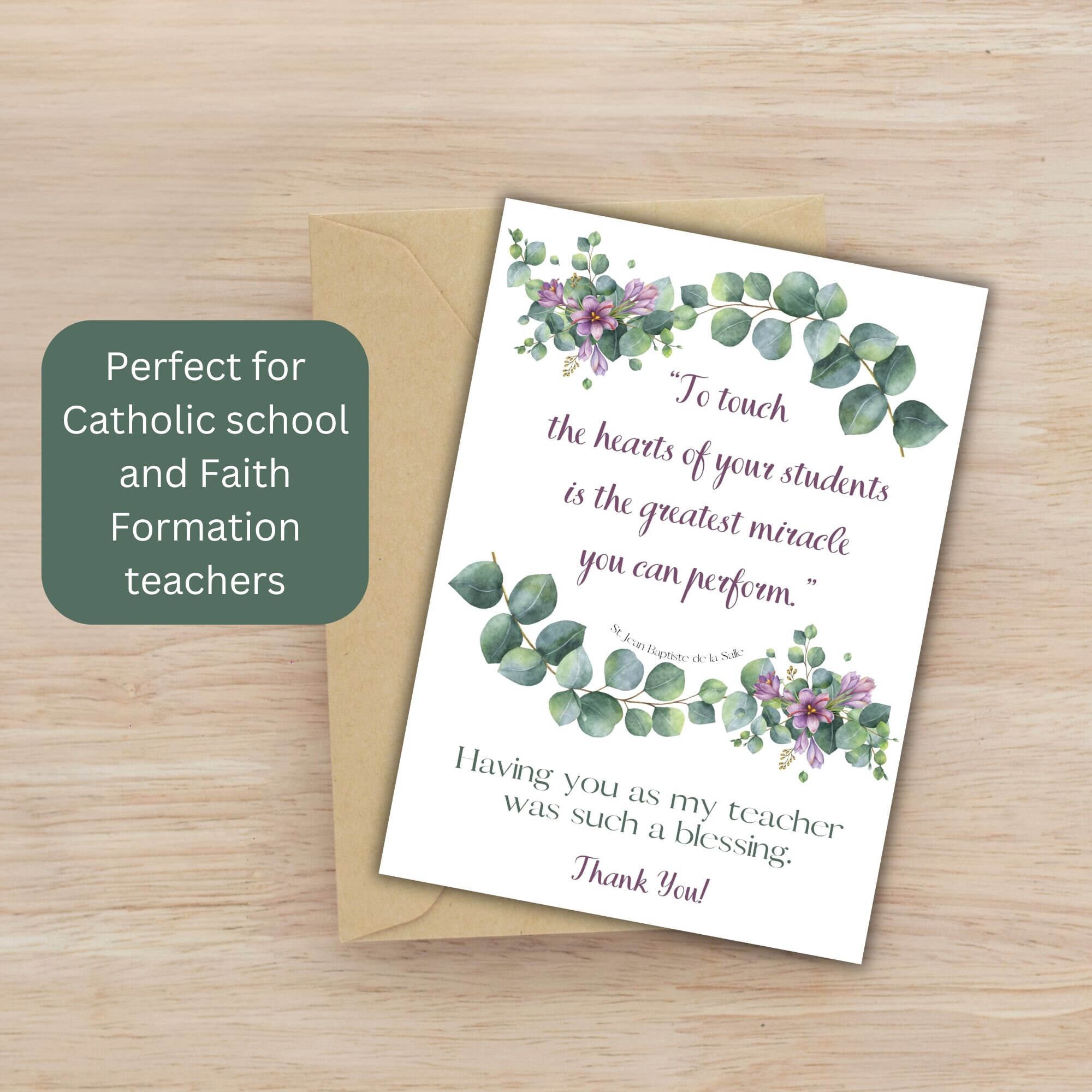 Printable Catholic Teacher Thank You Card, Saint Quote Greeting ...