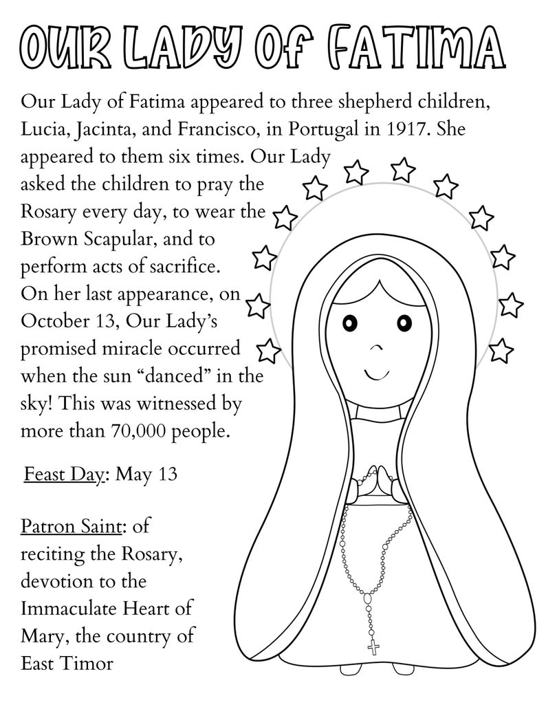 Our Lady of Fatima Coloring Page, Printable Saint Coloring, Catholic ...