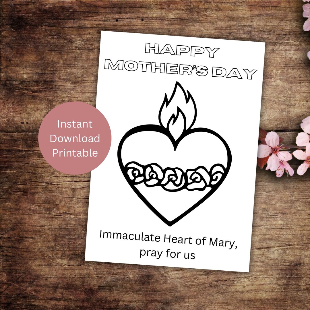 Printable Catholic Mother's Day Card, Immaculate Heart of Mary Coloring ...