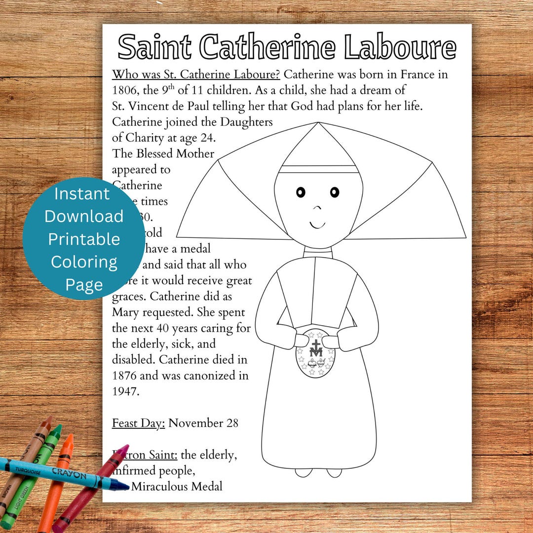 St. Catherine Laboure Printable Coloring Page, Catholic Kid's Activity ...
