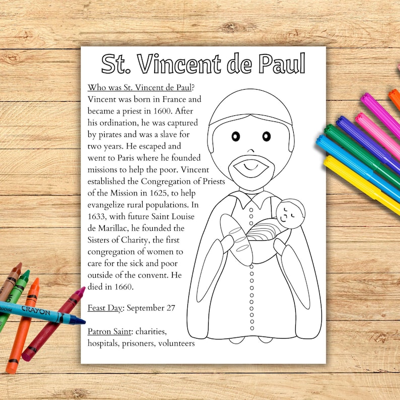 St. Vincent De Paul Coloring Page, Printable Saint Coloring, Catholic ...