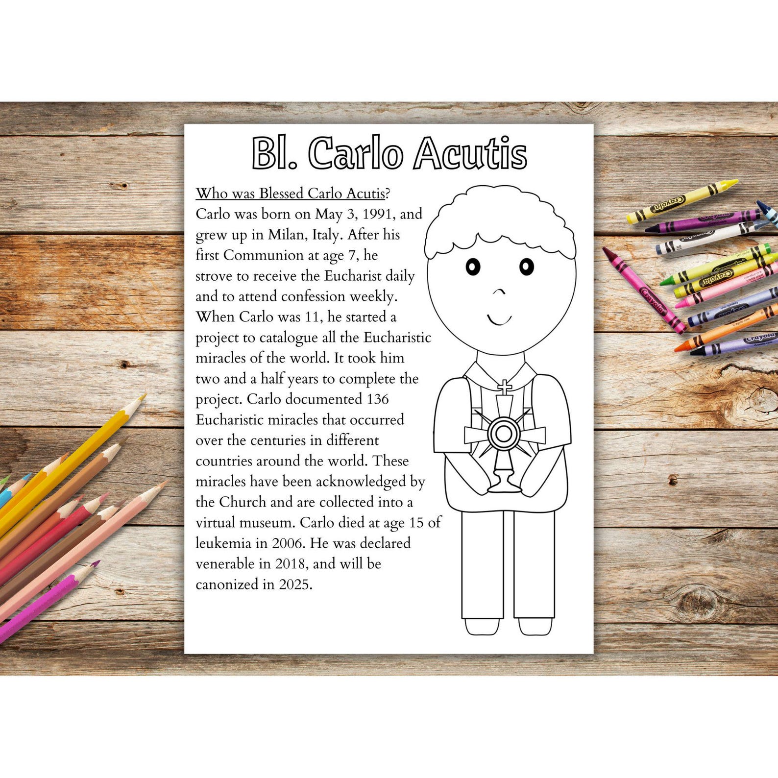 Blessed Carlo Acutis Coloring Page, Printable Saint Coloring, Catholic ...